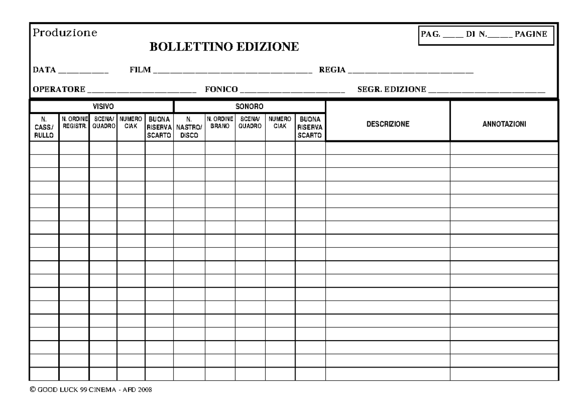 Modello bollettino edizione 2 - VISIVO SONORO DESCRIZIONE N. CASS ...