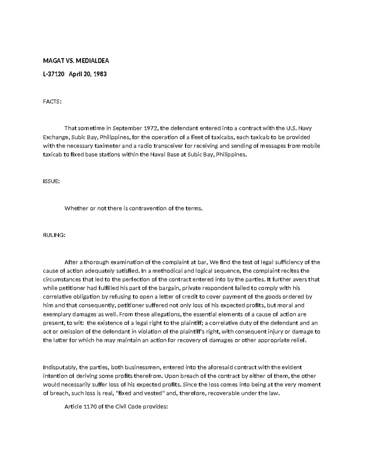 Oblico C38 Sample-Case-Digest - MAGAT VS. MEDIALDEA L-37120 April 20 ...