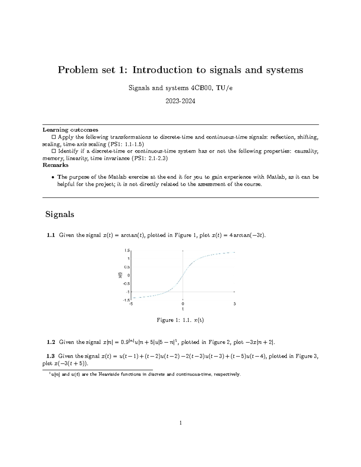 PS1 - Signals and Systems Problem Set 1 - Problem set 1: Introduction to signals and systems ...