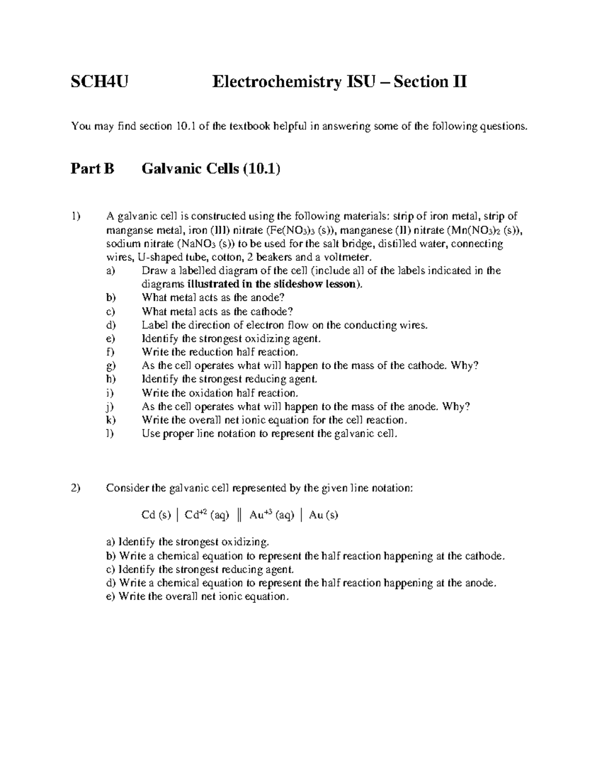 Eelectrochemistry ISU Section II - Part B and C Newer - SCH4U ...