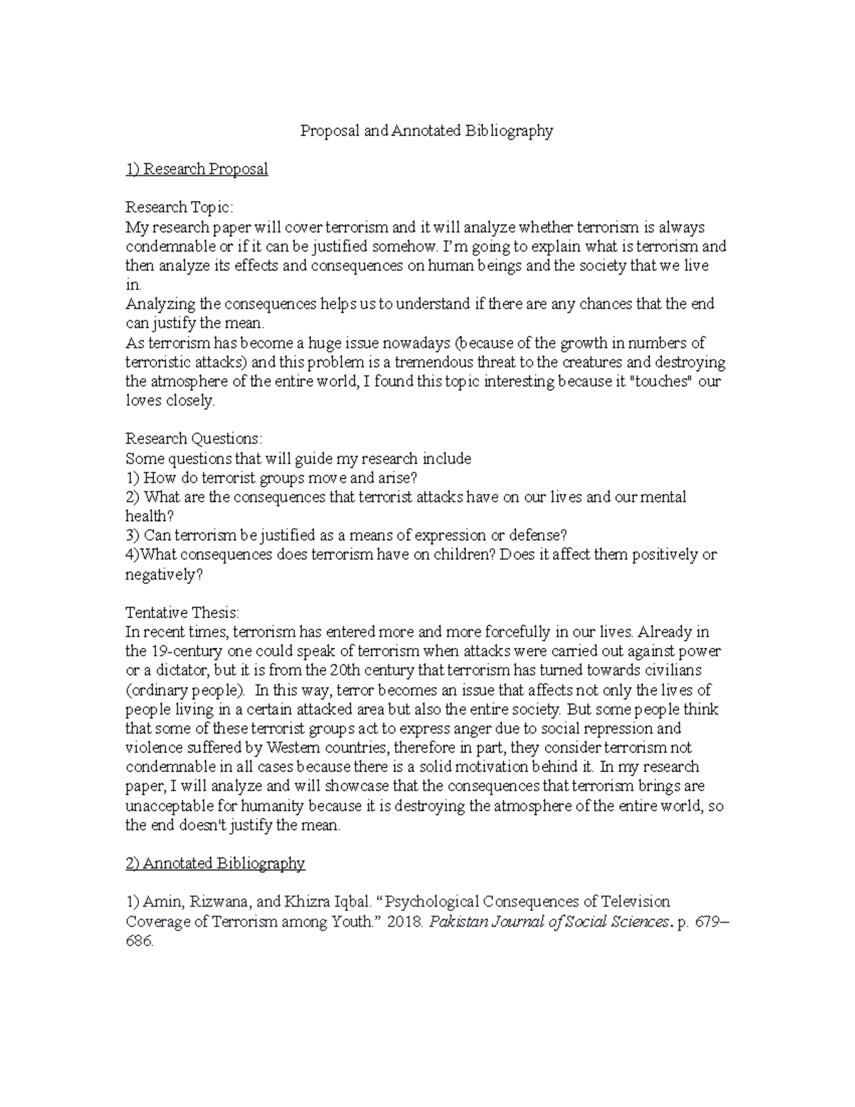 Proposal and Annotated Bibliography Instructions and Sample - Proposal and Annotated ...