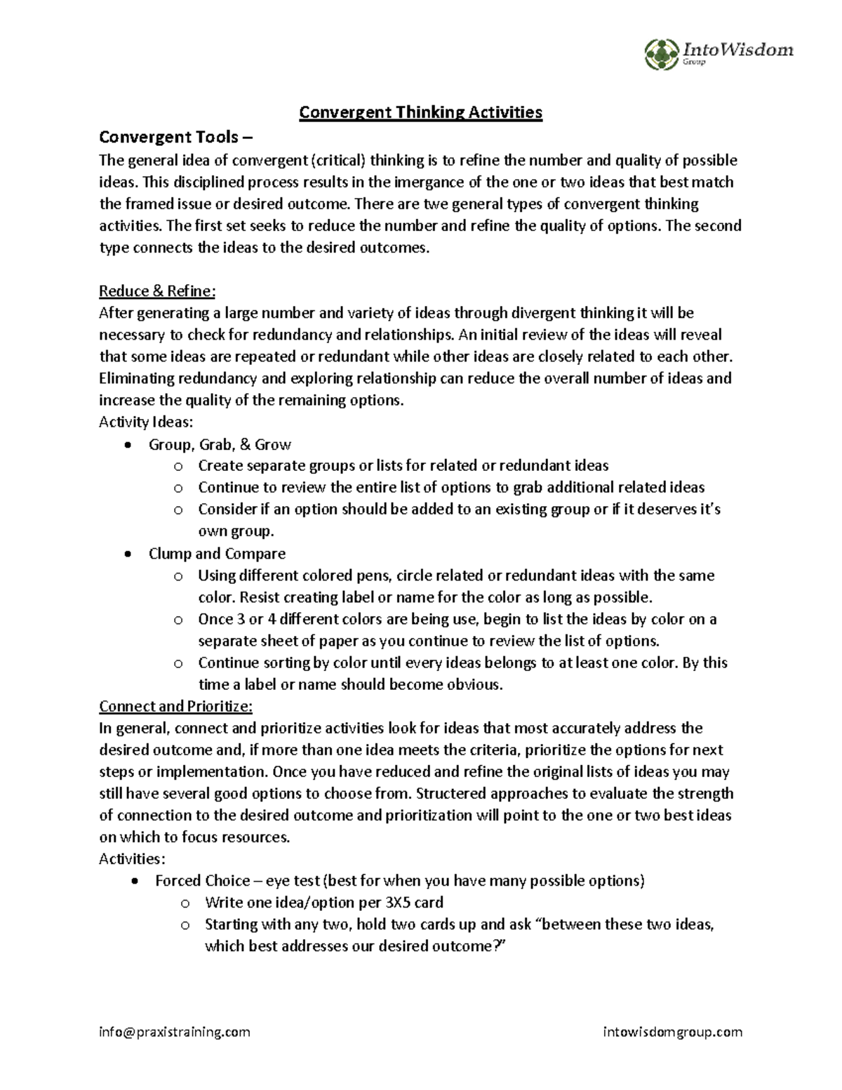 Convergent Thinking Activities v1 - info@praxistraining intowisdomgroup ...