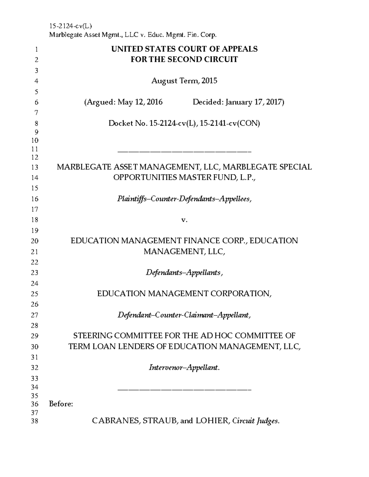 Marblegate Asset Management LLCv Education Management Corp - 15-2124-cv ...