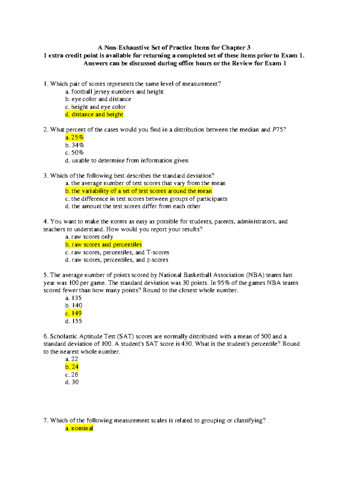 Practice Items Chapter 3 extra credit - A Non-Exhaustive Set of Practice Items for Chapter 3 1 ...