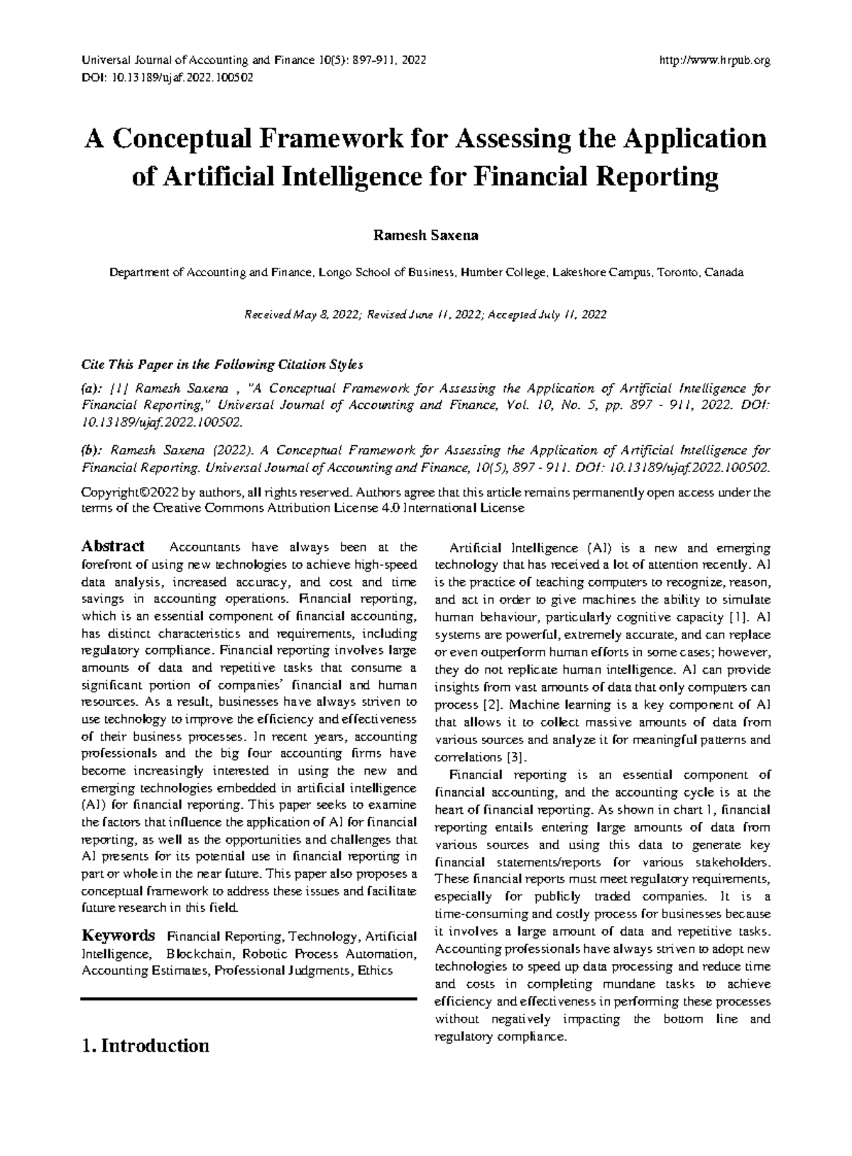 A Conceptual Framework for Assessing the - Universal Journal of ...
