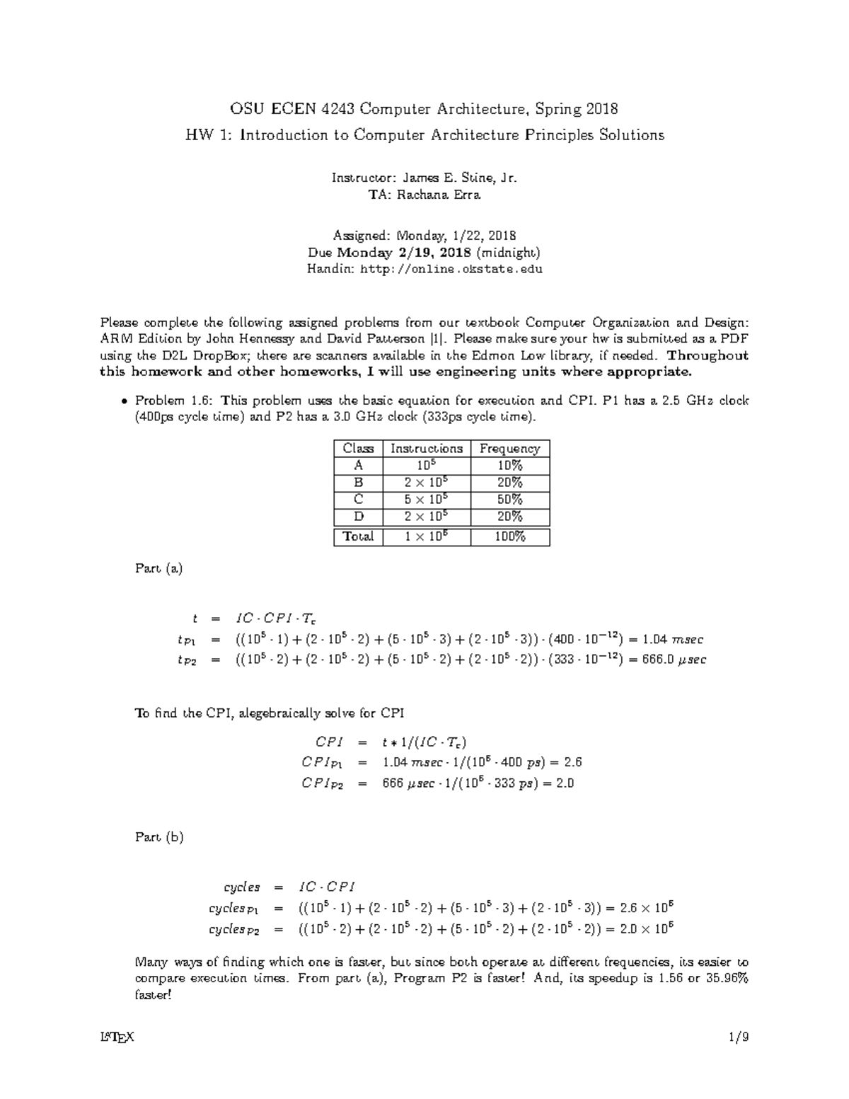 Homework 1 solutions - OSU ECEN 4243 Computer Architecture, Spring 2018 HW 1: Introduction to ...