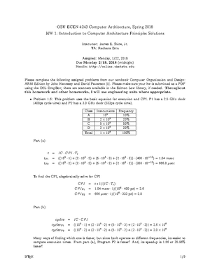 Homework 1 solutions - OSU ECEN 4243 Computer Architecture, Spring 2018 ...