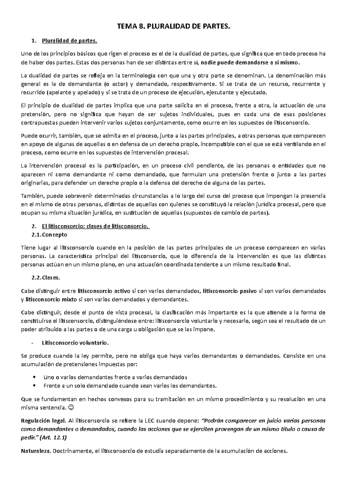 TEMA 8. Pluralidad DE Partes - TEMA 8. PLURALIDAD DE PARTES. 1 ...