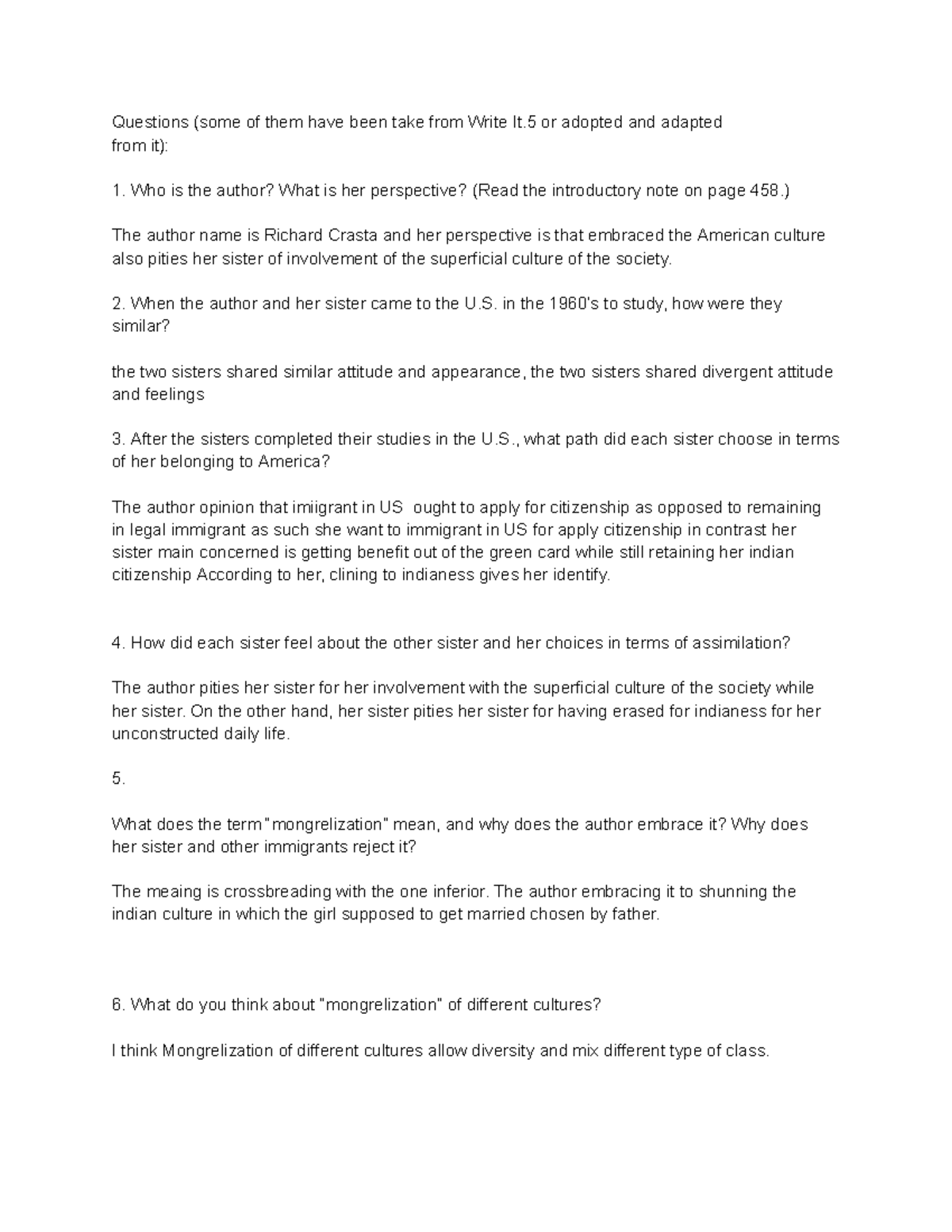 Homework - Note - Questions (some of them have been take from Write It ...