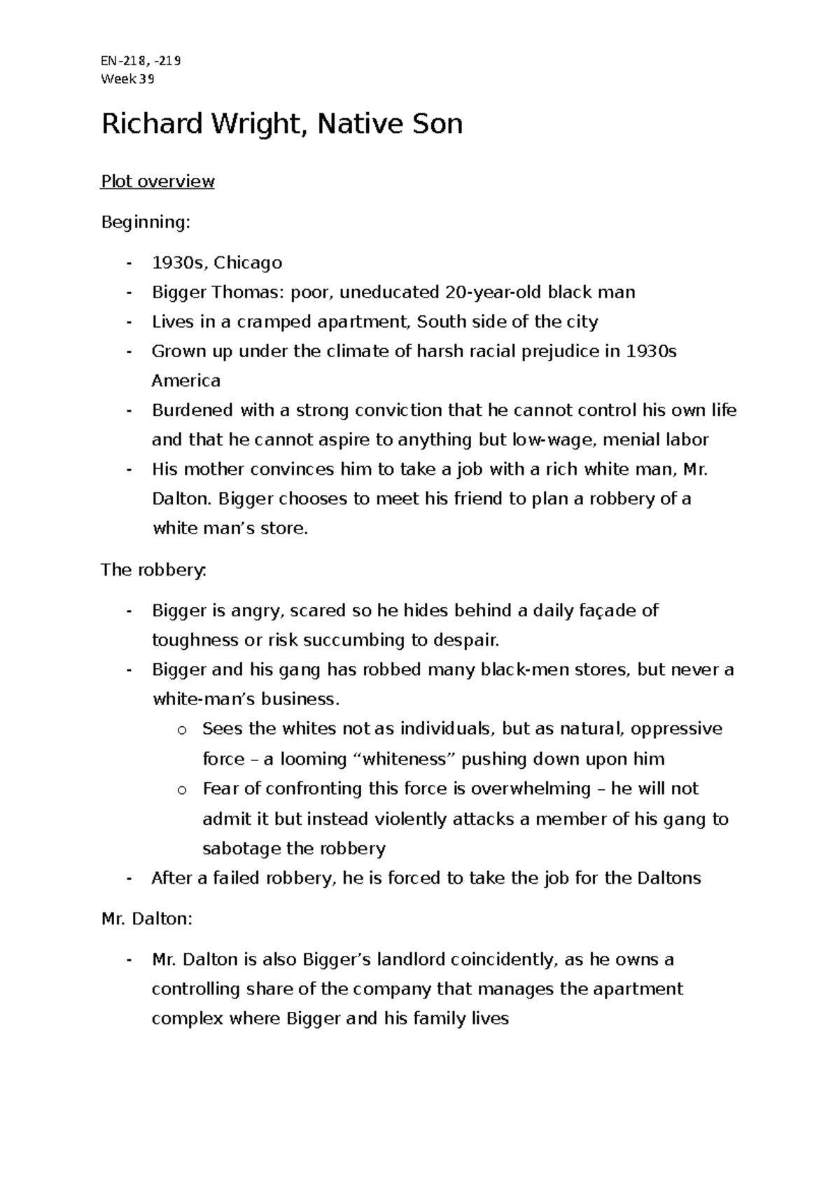 Richard Wright, Native Son - summary - Week 39 Richard Wright, Native ...