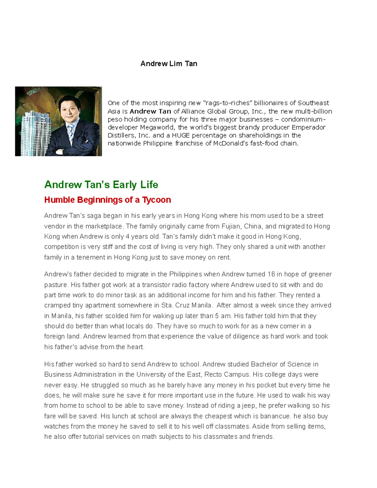 Andrew Lim Tan - , the new peso holding company for his three major ...
