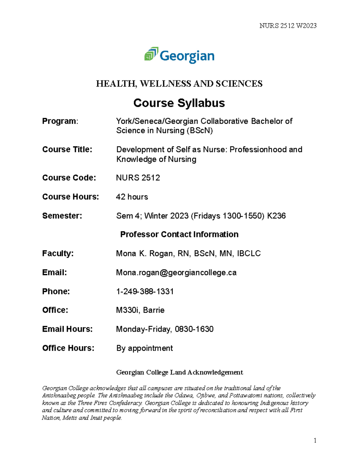 NURS 2512 DOS 2 Course Syllabus Winter 2023 Mona - HEALTH, WELLNESS AND ...