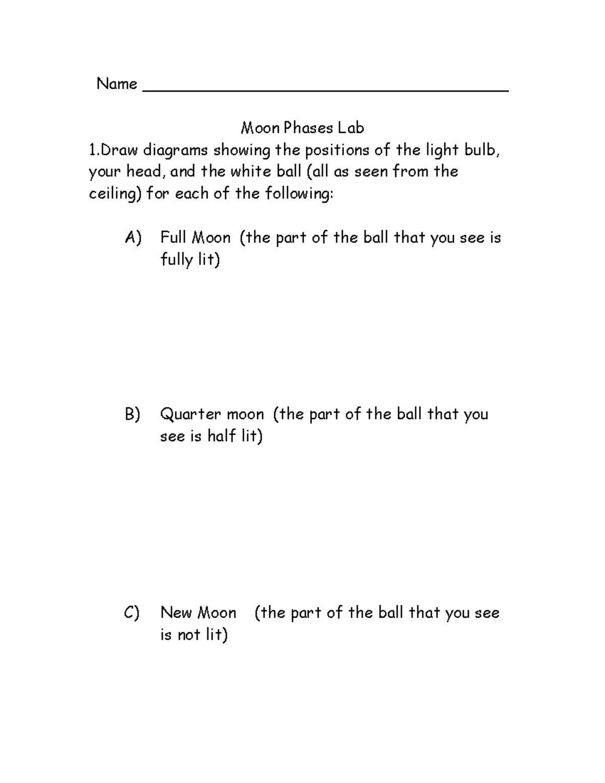 5moon phases lab - Name _____________________________________ Moon ...