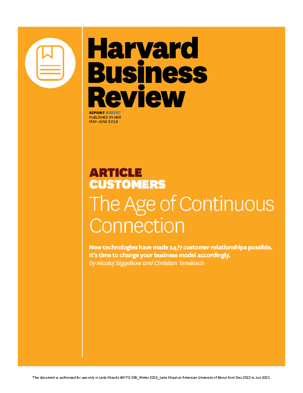 The Ageof Continuous Connection - REPRINT R C PUBLISHED IN HBR MAY–JUNE ...