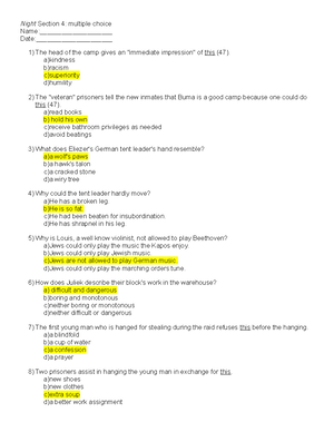 Night Ch. 5 Multiple Choice - Night Section 5: multiple choice Name