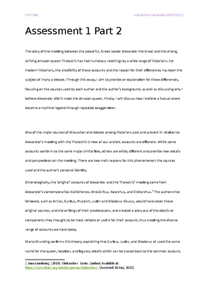 Assessment 1 Part 1 - HIST386 Assessment 1 Part 1Katherine Hovenden ...