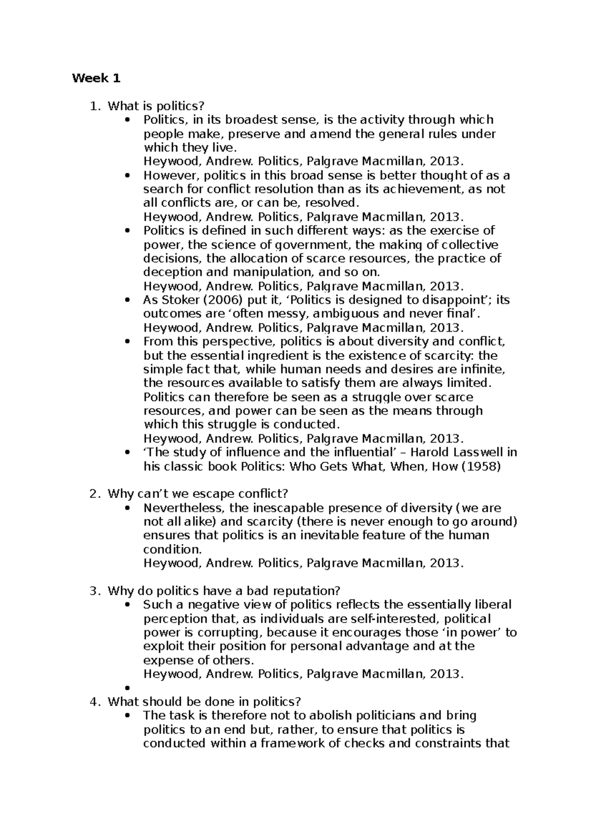 Introduction to Politics - Lecture Notes Week 1-10 - Week 1 What is ...