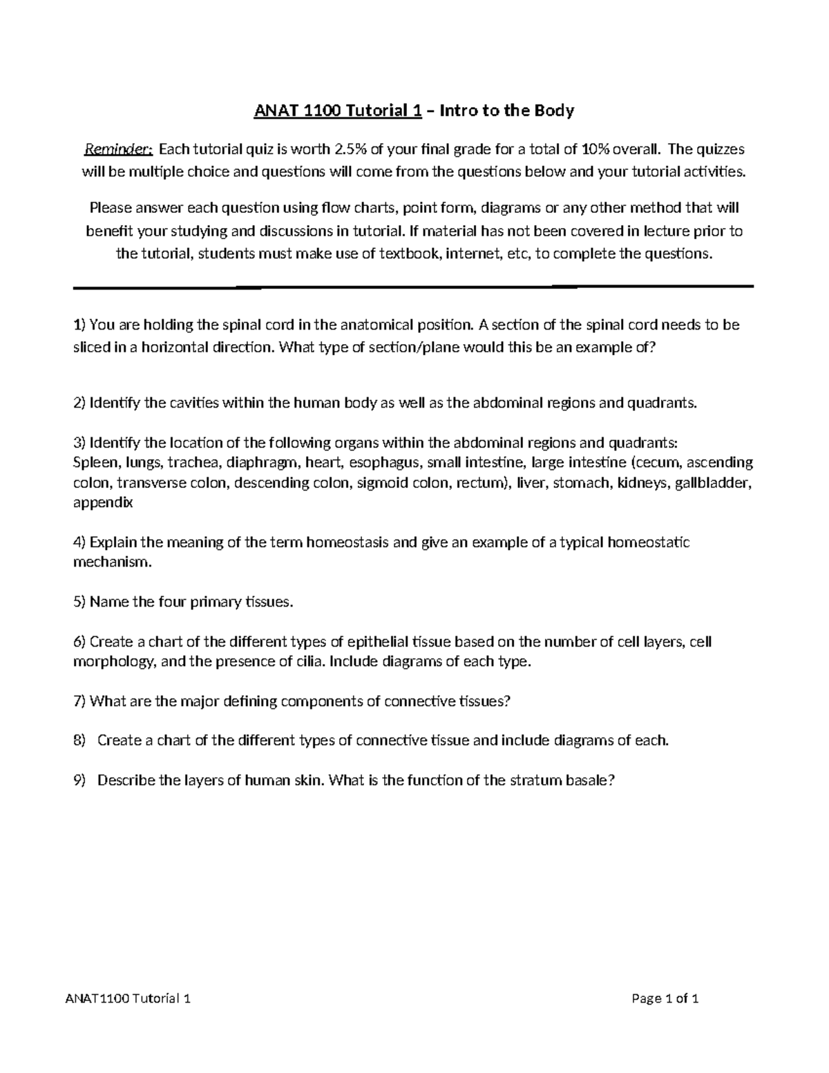 ANAT1100 Tutorial 1 Worksheet - ANAT 1100 Tutorial 1 – Intro to the ...