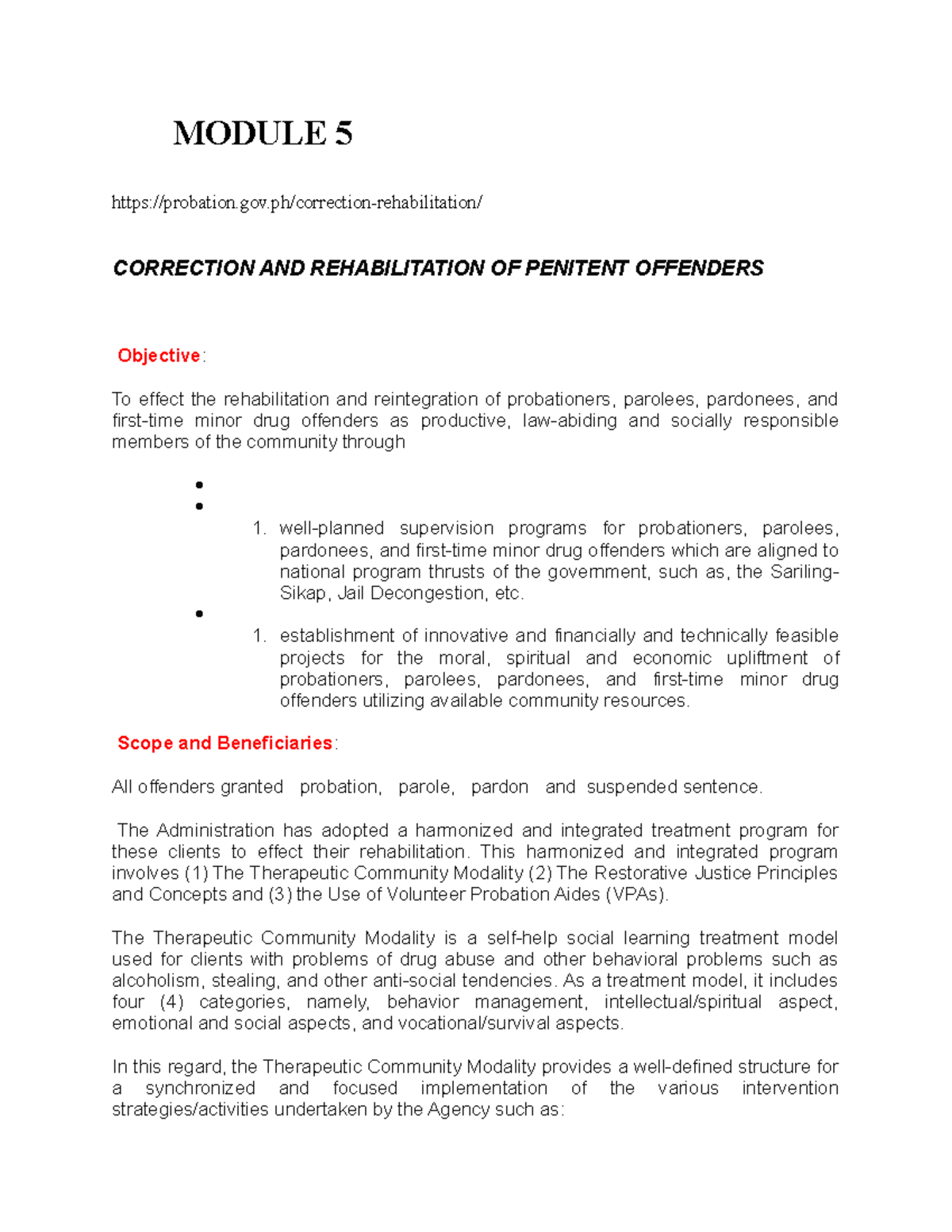 Ca 3 Module 5 - Correctional Administration 3 - MODULE 5 probation.gov/correction-rehabilitation ...