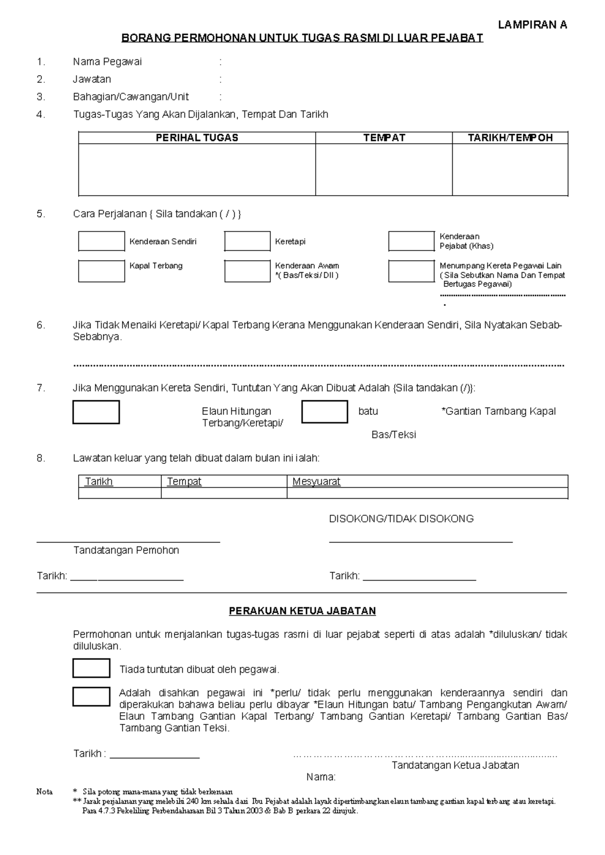 Borang Bertugas LUAR Pejabat JANM Pulau Pinang - LAMPIRAN A BORANG ...