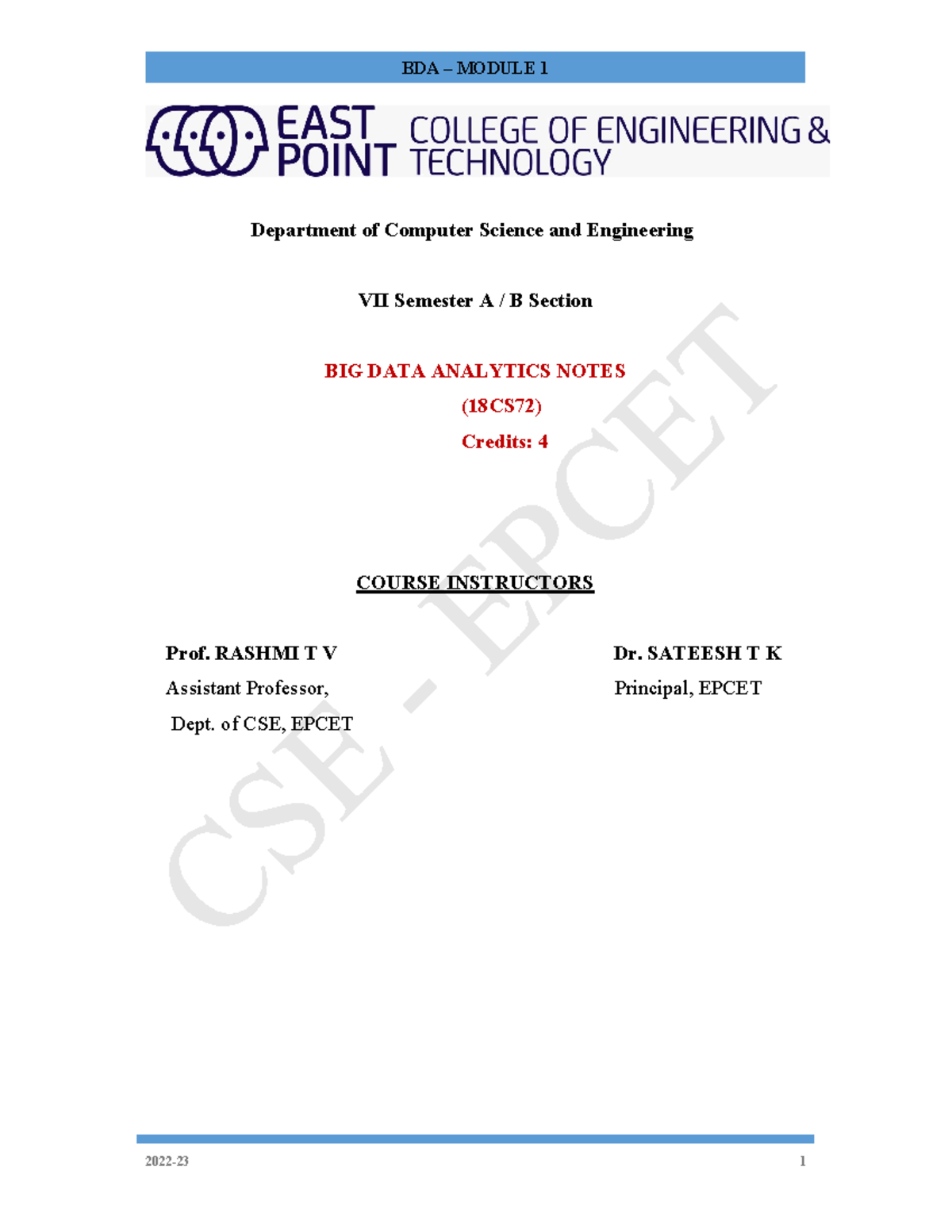 Module 1 - BDA - BDA notes - Department of Computer Science and ...
