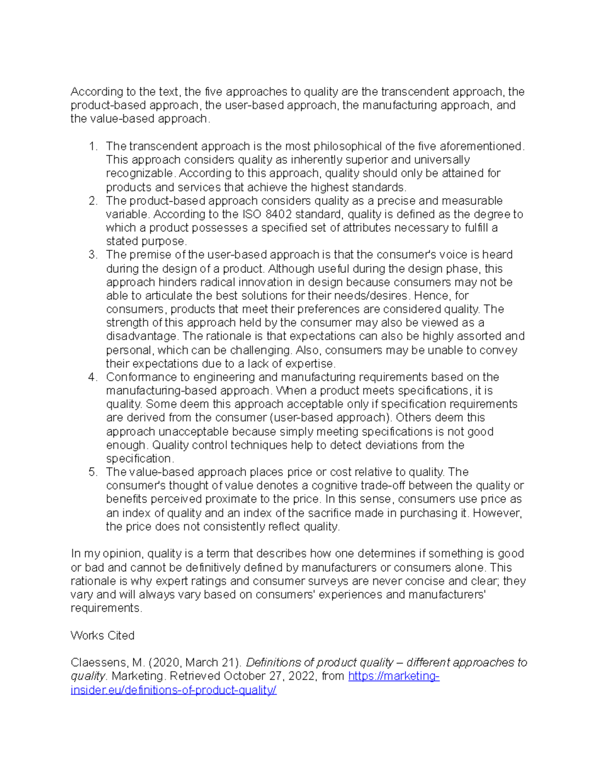 DIscussion Post - Notes - According to the text, the five approaches to ...