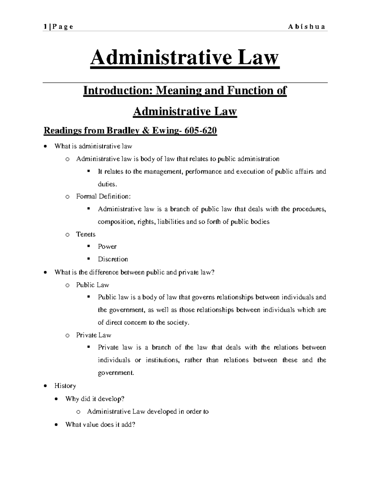 Abishua admin law notes - Administrative Law Introduction: Meaning and ...