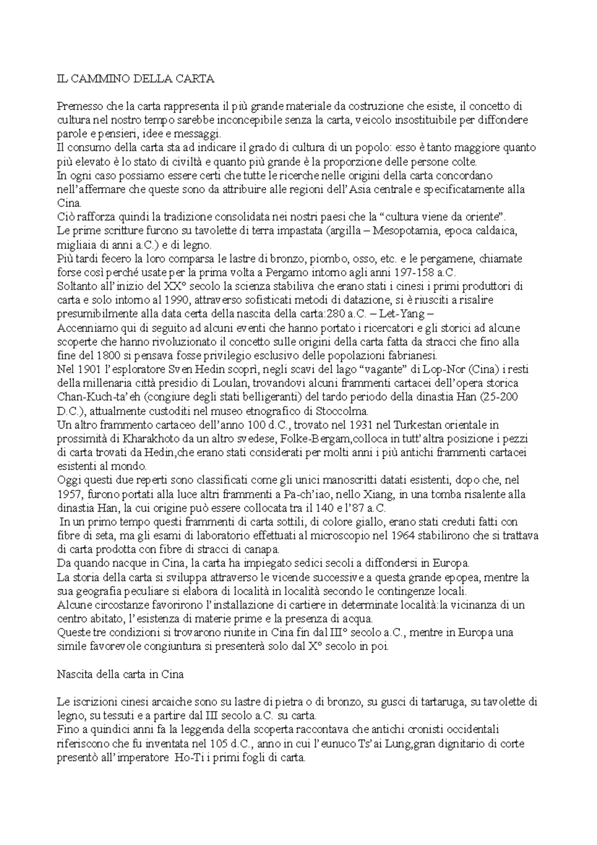 La storia della carta e della sua espansione - IL CAMMINO DELLA CARTA ...