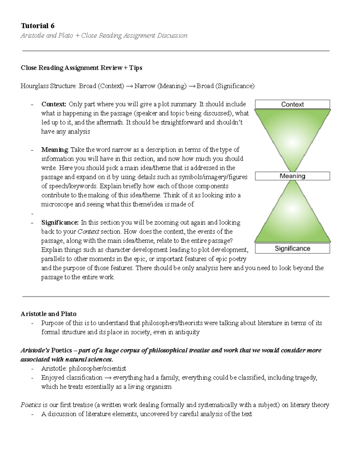 1B03 Week 7 Tutorial - Tutorial 6 Aristotle and Plato + Close Reading ...