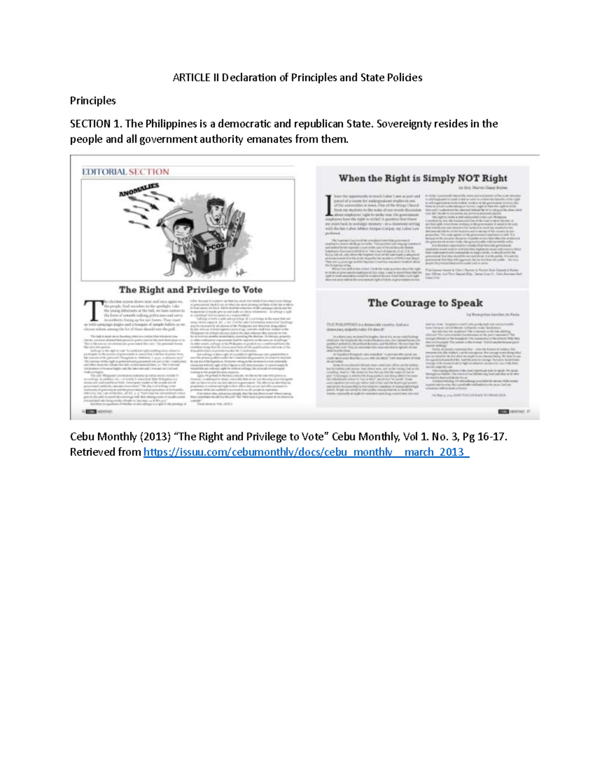 28 articles - ARTICLE II Declaration of Principles and State Policies ...