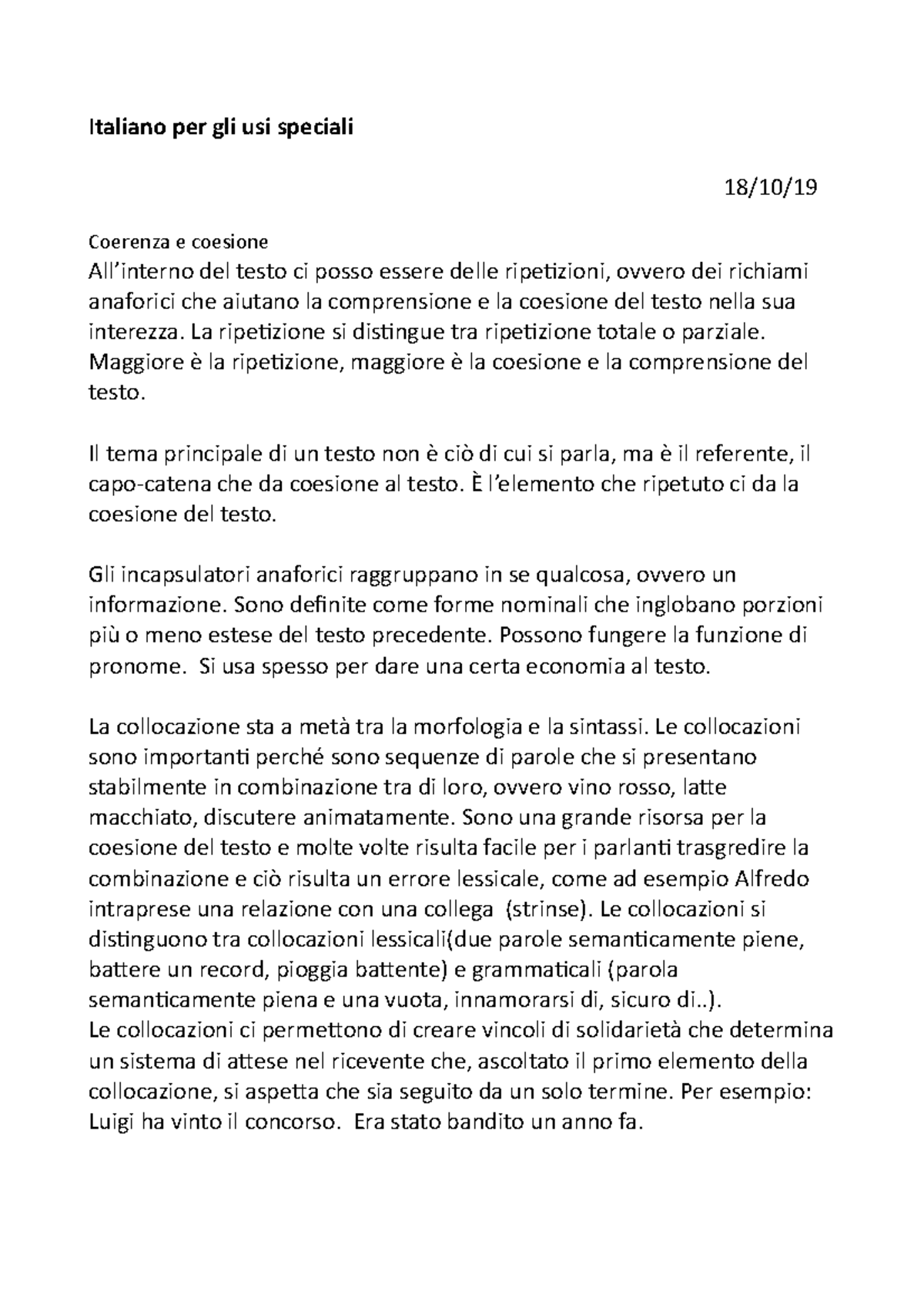Italiano per gli usi speciali - Italiano per gli usi speciali 18/10 ...
