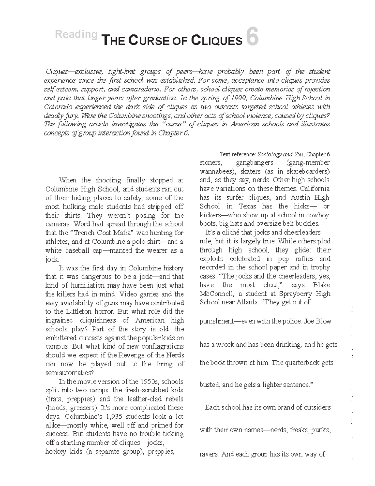 Copy of Sociology Readings and Case Studies - Reading THE CURSE OF ...