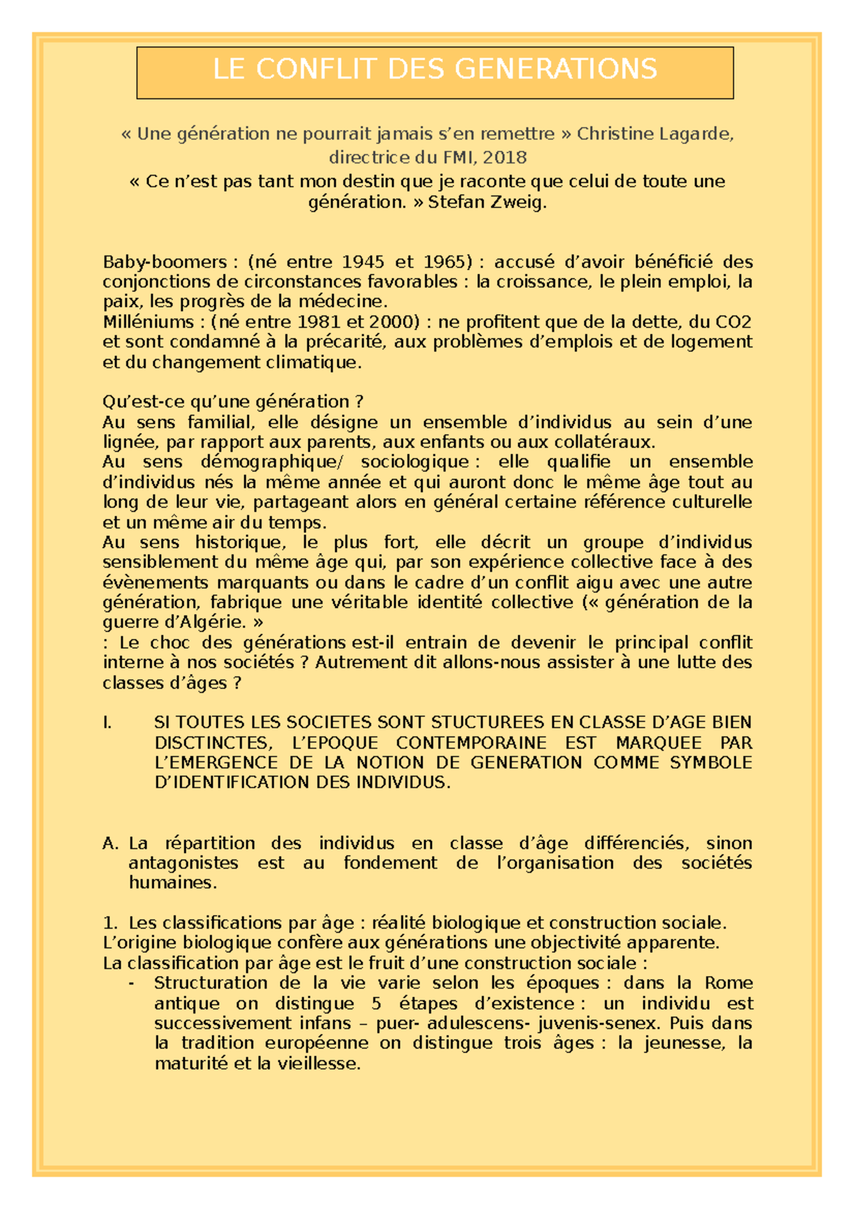 Conflit DES Generations - « Une génération ne pourrait jamais s’en ...