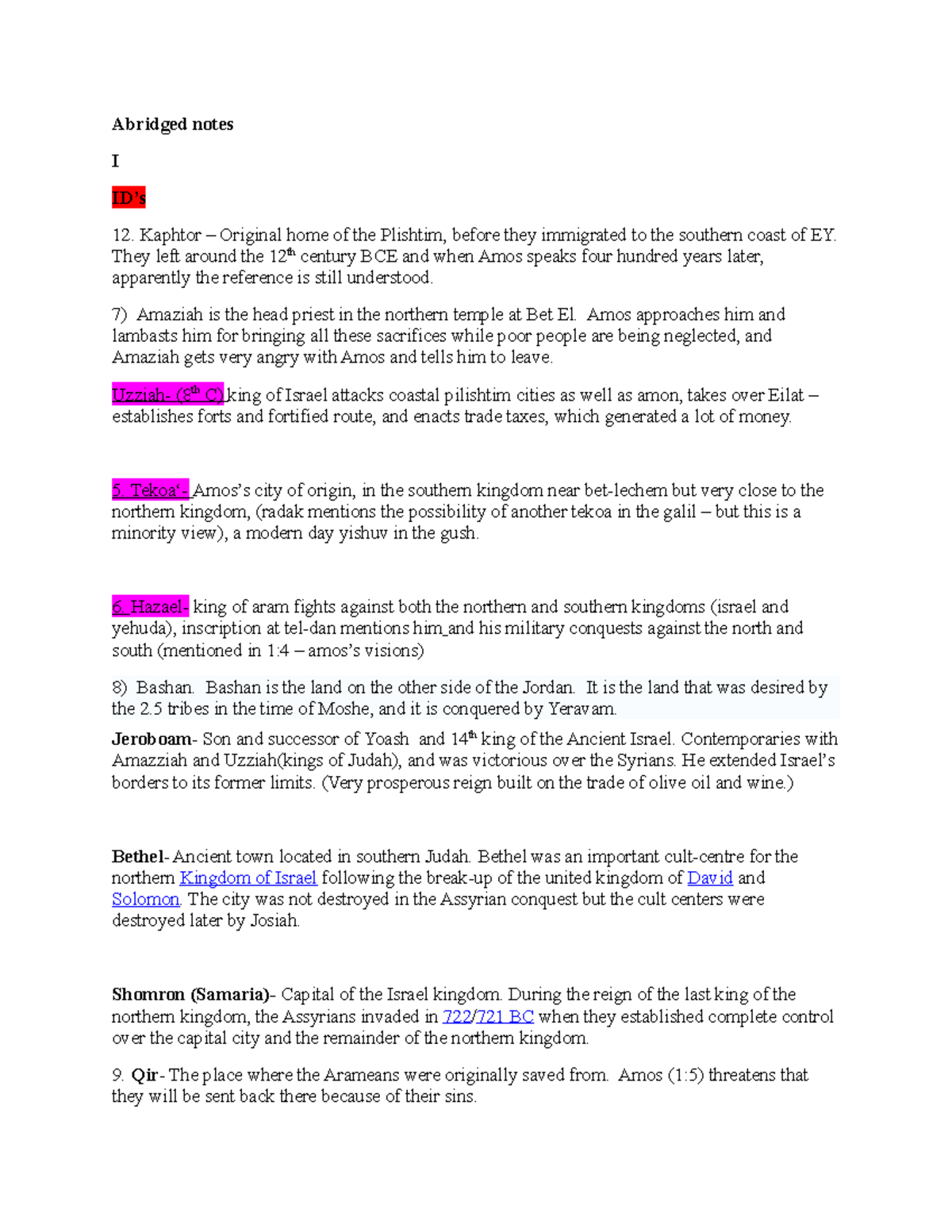 Abridged notes koller - Abridged notes I ID’s 12. Kaphtor – Original ...