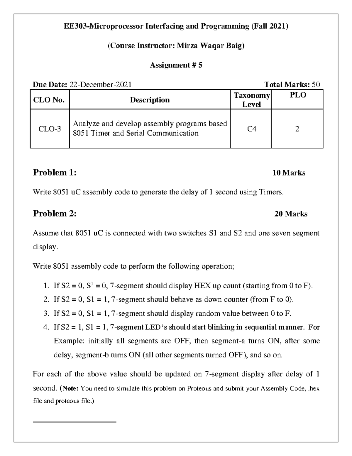 FEEDBACK CONTROL SYSTEM Assignment 5 - EE303-Microprocessor Interfacing and Programming (Fall ...