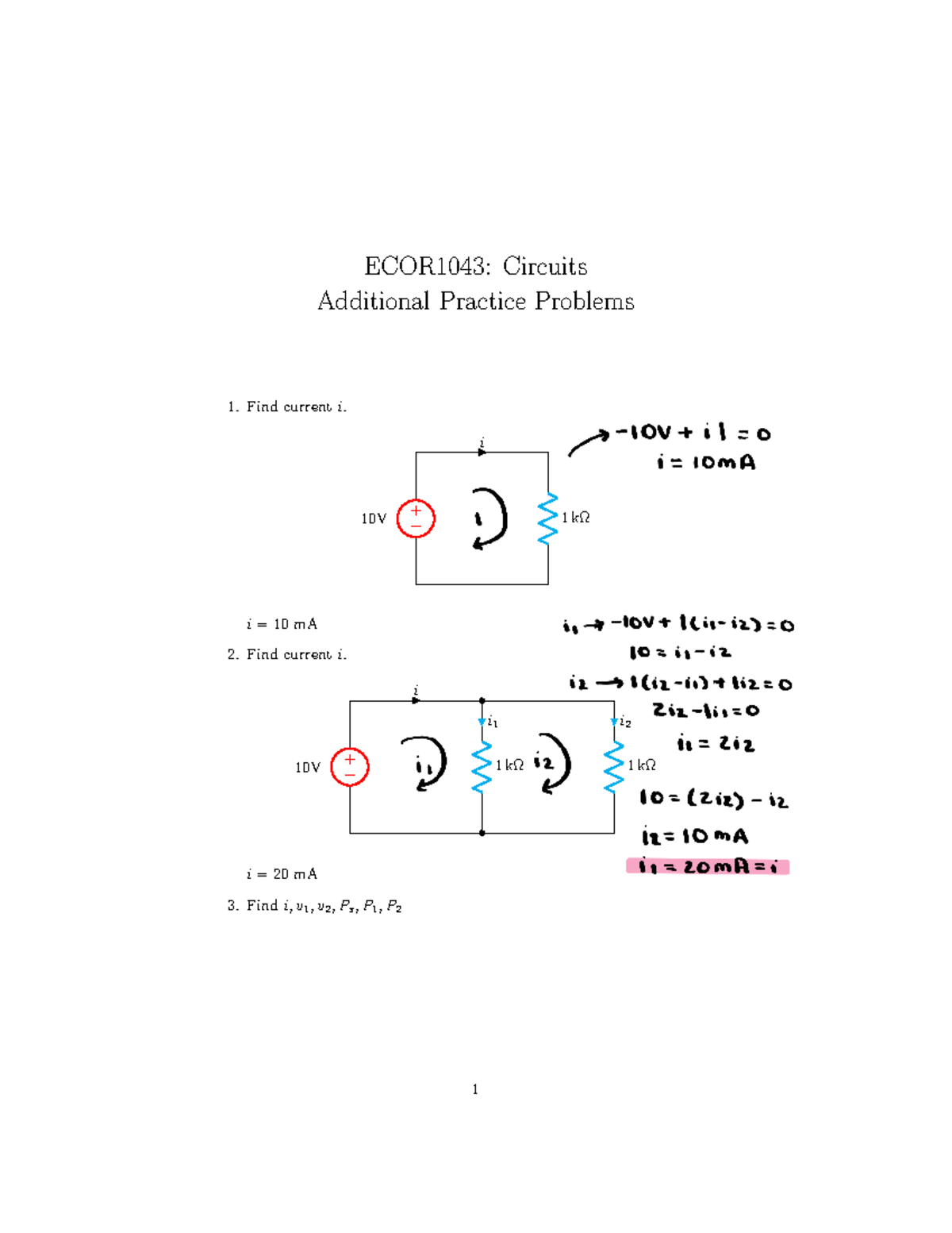 ECOR 1043 - Problem Set 4 - ECOR1043: Circuits Additional Practice ...