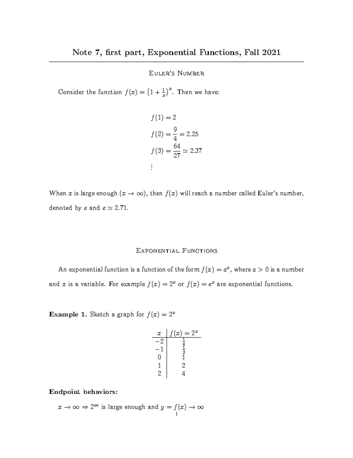 Note7 - Exponential Functions - Note 7, first part, Exponential ...