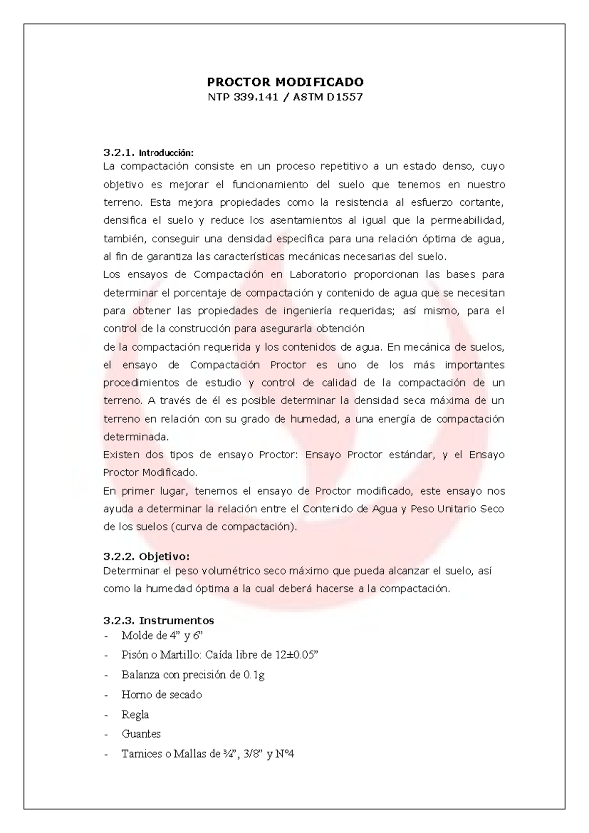 Proctor Modificado Muestraa - PROCTOR MODIFICADO NTP 339 / ASTM D 3.2 ...