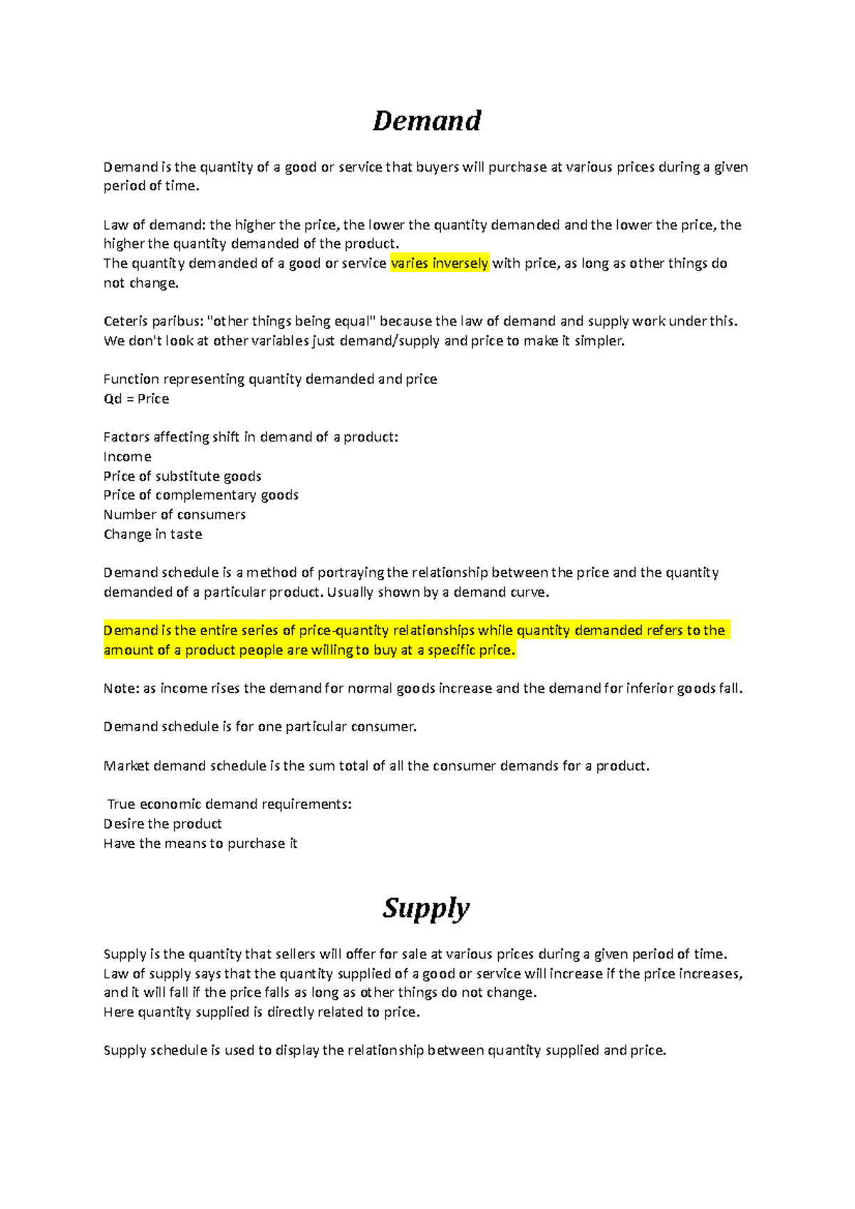 Demand and supply - Easy summarized study for quick understanding of ...