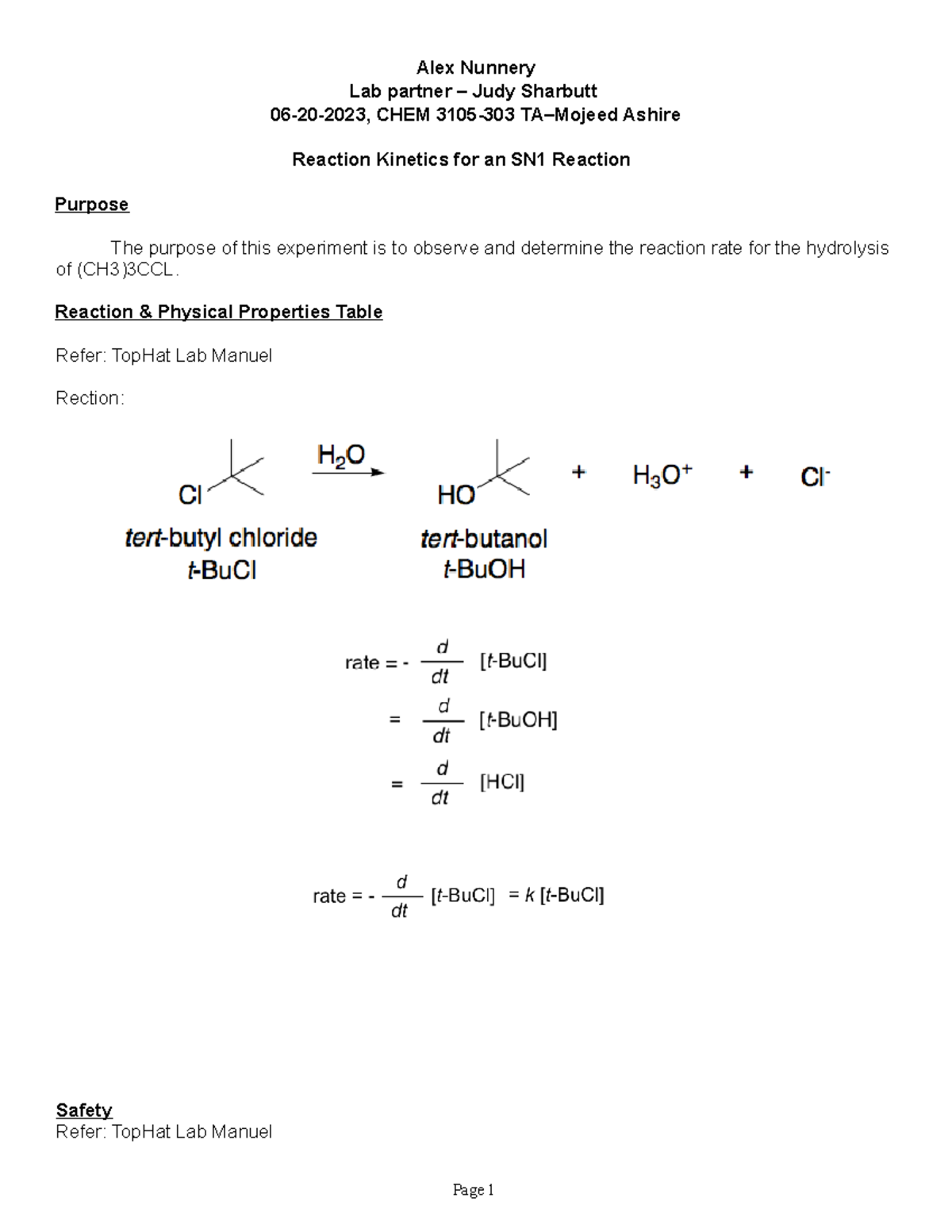 OChem 3105Exp8 - Lab report - CHEM 3105 - TTU - Studocu