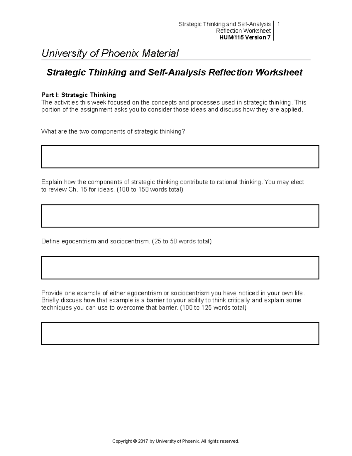 Attachment 1 - ASSIGNMENT - Strategic Thinking and Self-Analysis ...