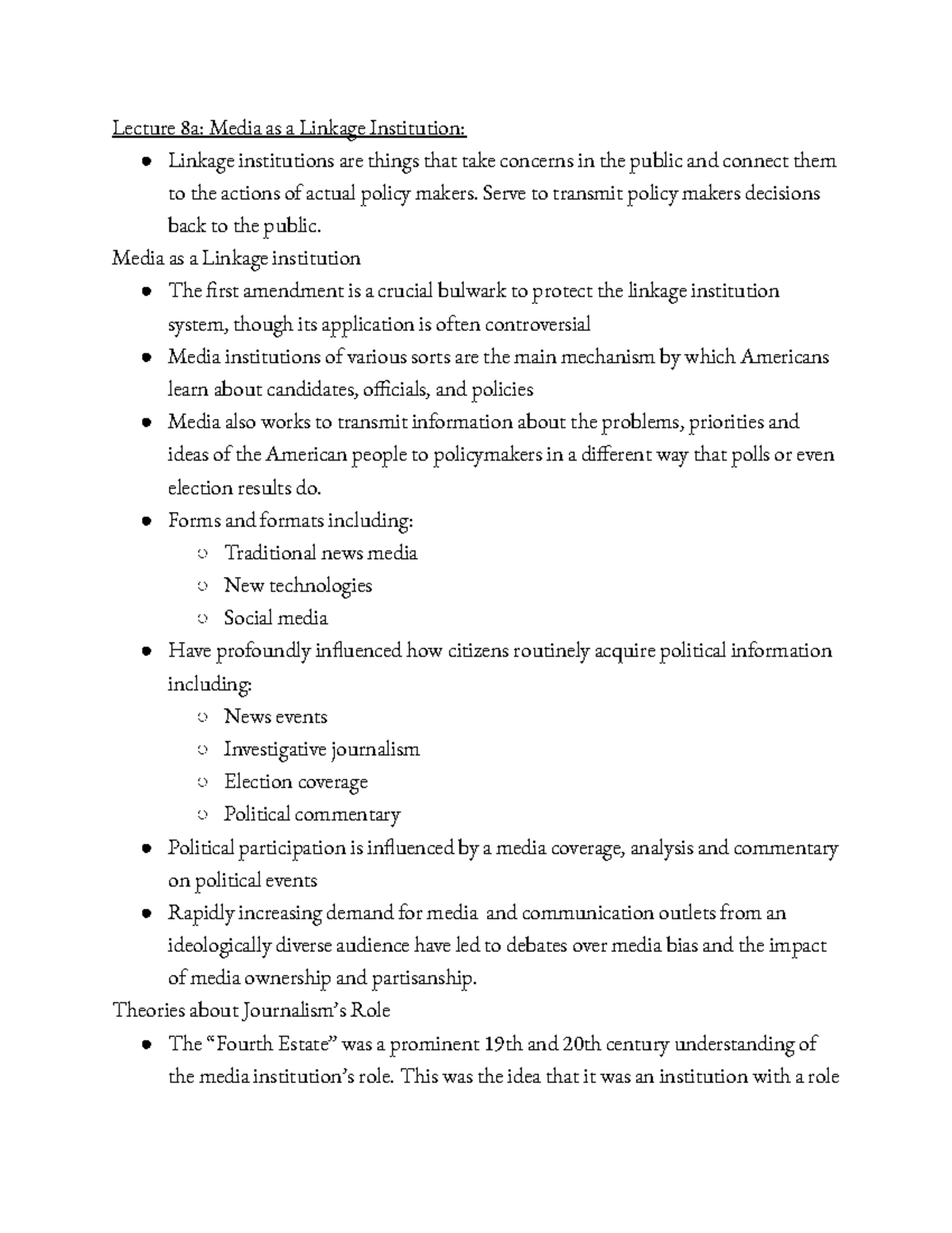 AP Gov Notes Unit 2 - n/a - Lecture 8a: Media as a Linkage Institution ...