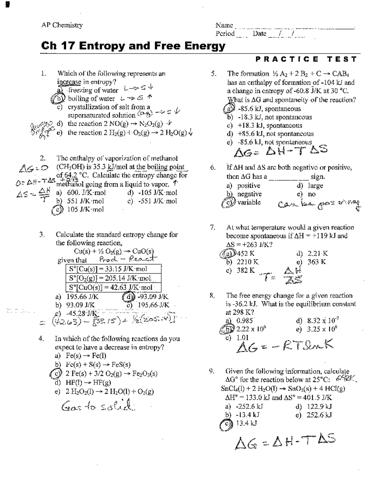 Ch 17 Entropy Practice Test - CHEM 1412 - Studocu