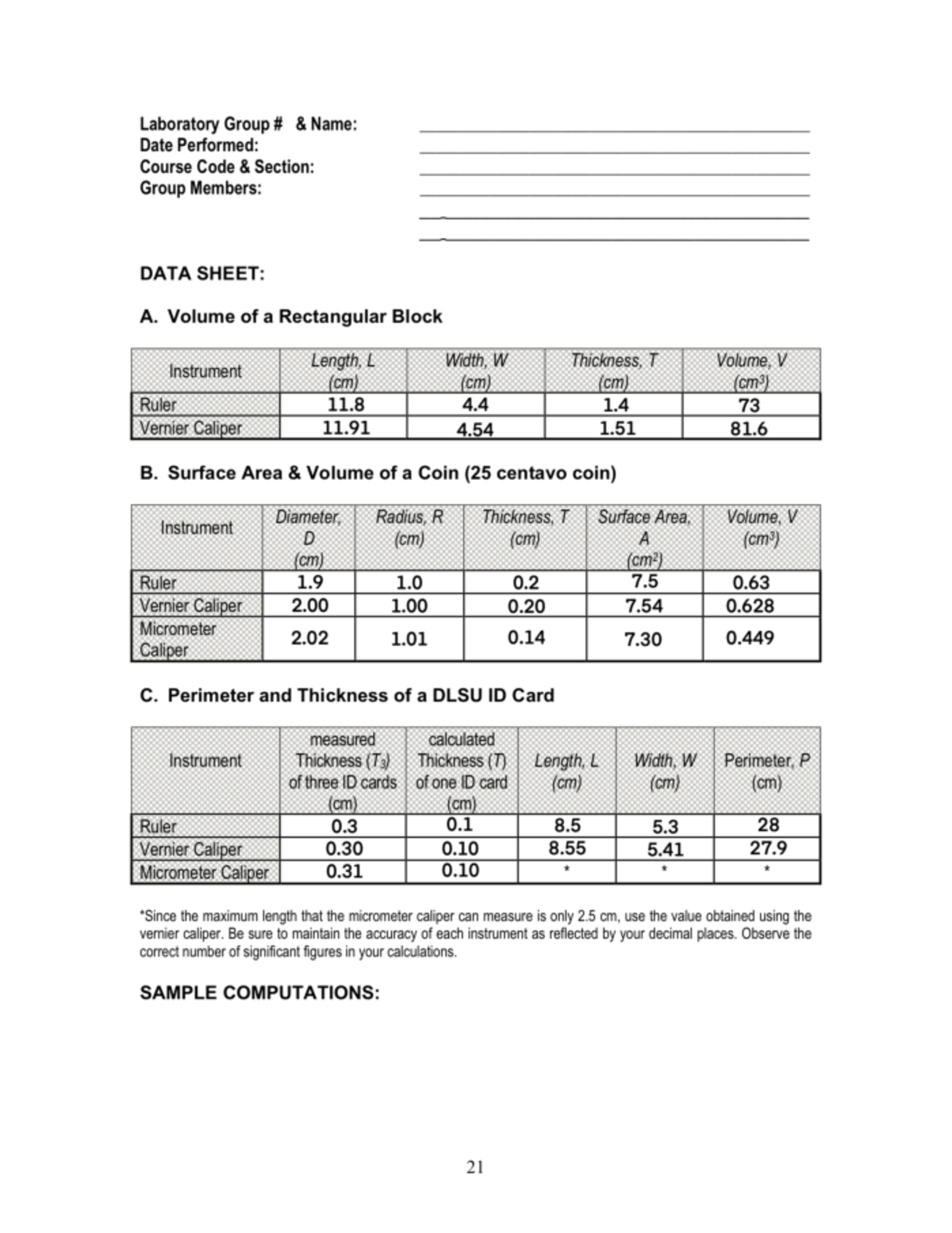 Skill Building Activity 1 - Laboratory Group Name: Date Performed: Course Code Section: Group ...