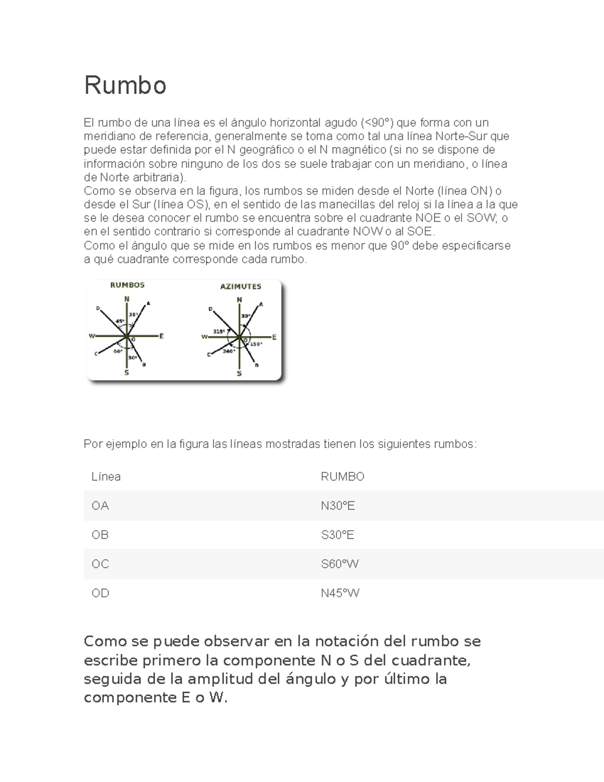 Investigacion DE Rumbos, Azimut Y Defexiones - Rumbo El rumbo de una ...