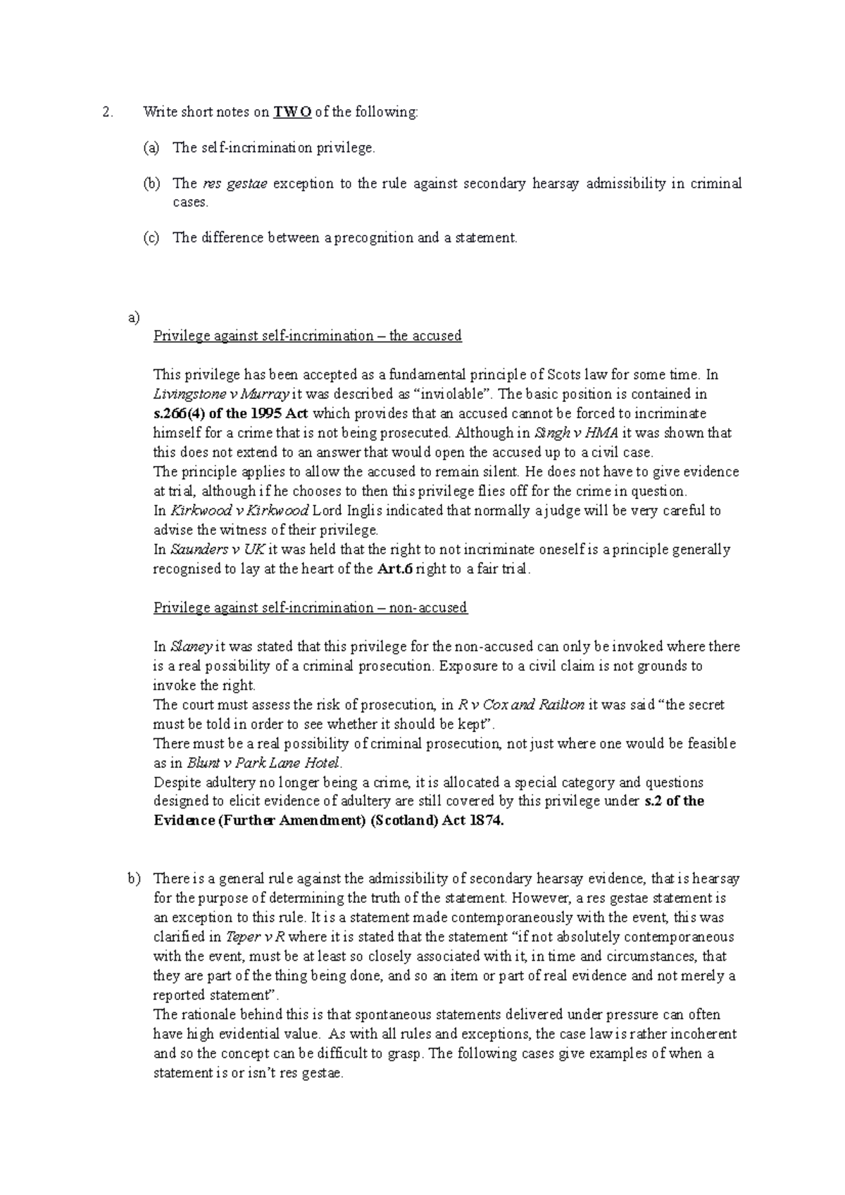 Question 2 Short Notes On Self Incrim Res Gestae And Precognition question-2-short-notes-on-self-incrim-res-gestae-and-precognition