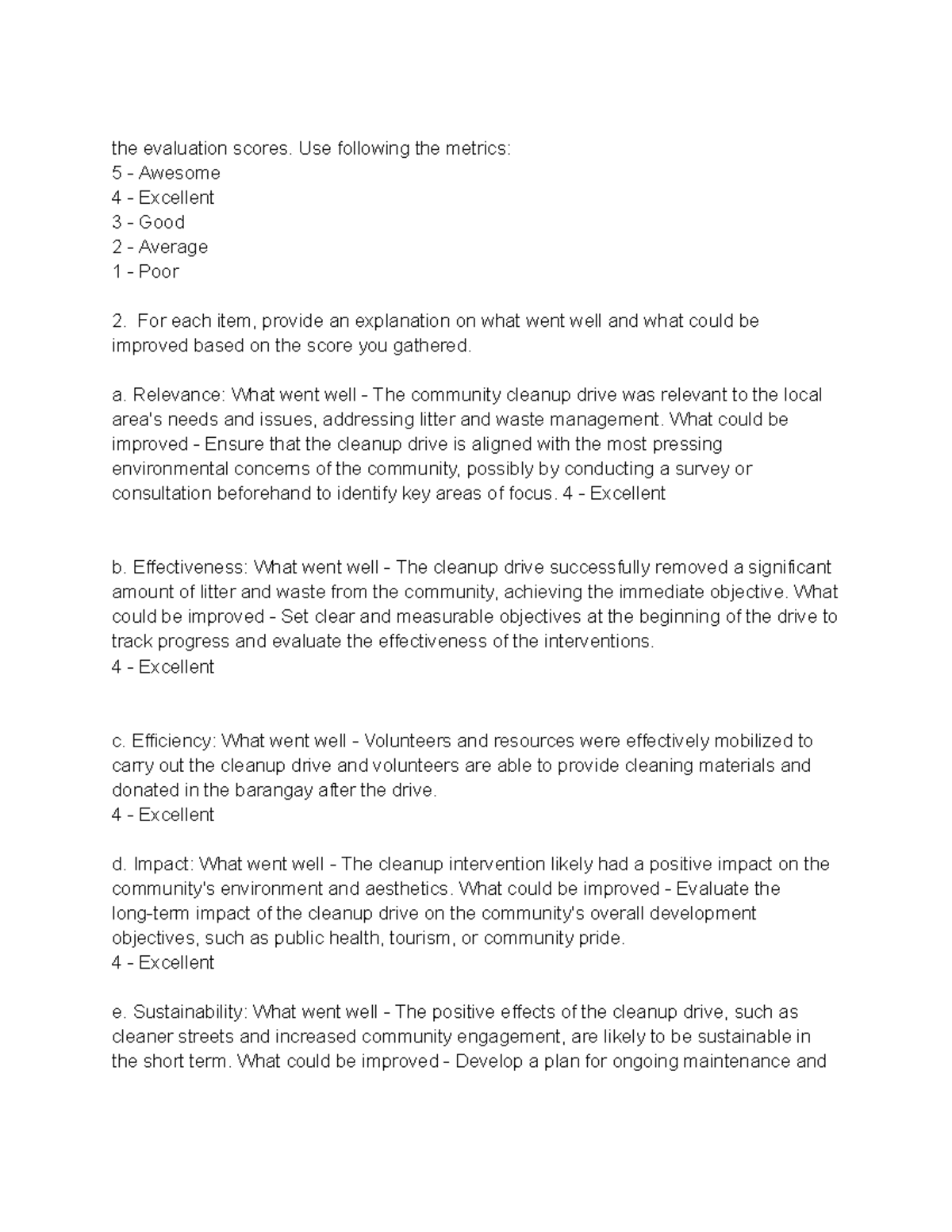 Evaluation - After the implementation of the community project ...