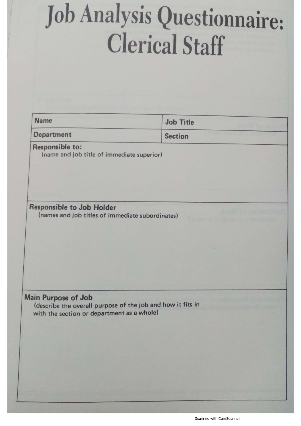 JOB Analysis - Job Analysis Questionnaire: Clerical Staff Name Job ...