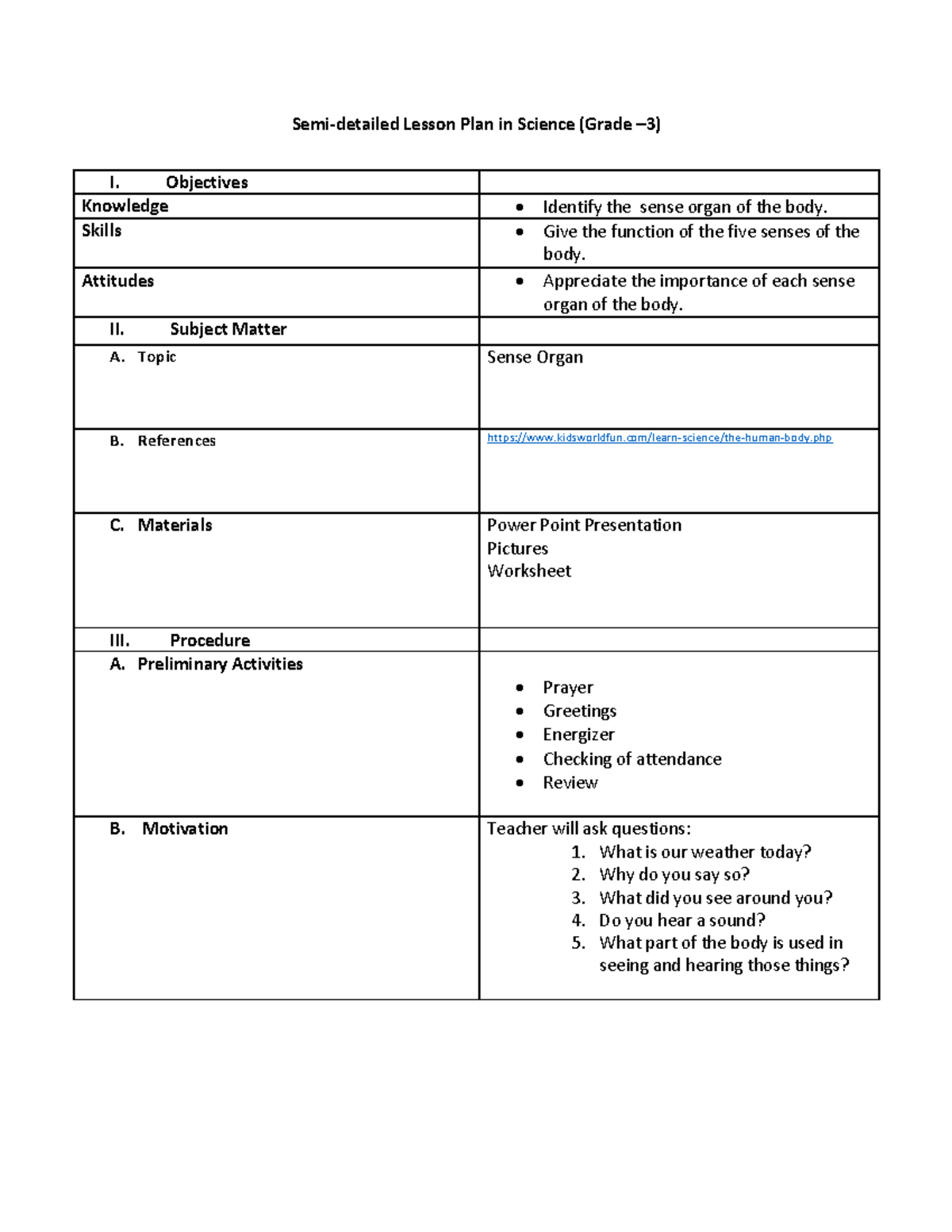 Dingal Sheryl L Lesson Plan Semi detailed Lesson Plan In Science 