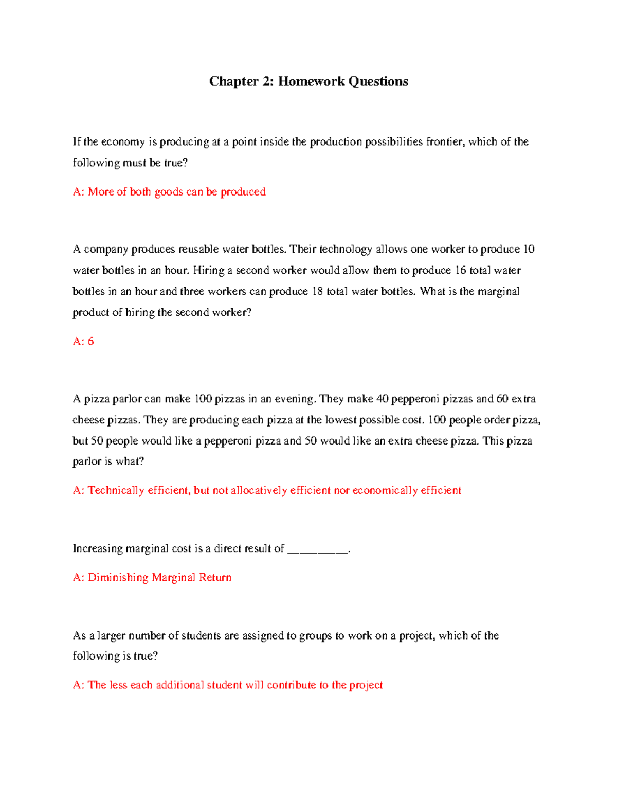 Econ Chapter 2 Questions - Chapter 2: Homework Questions If the economy ...